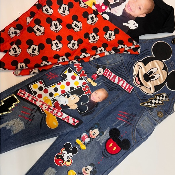 Matching Sets | Mickey Mouse Themed Denim Overalls And Shirt Set Custom ...
